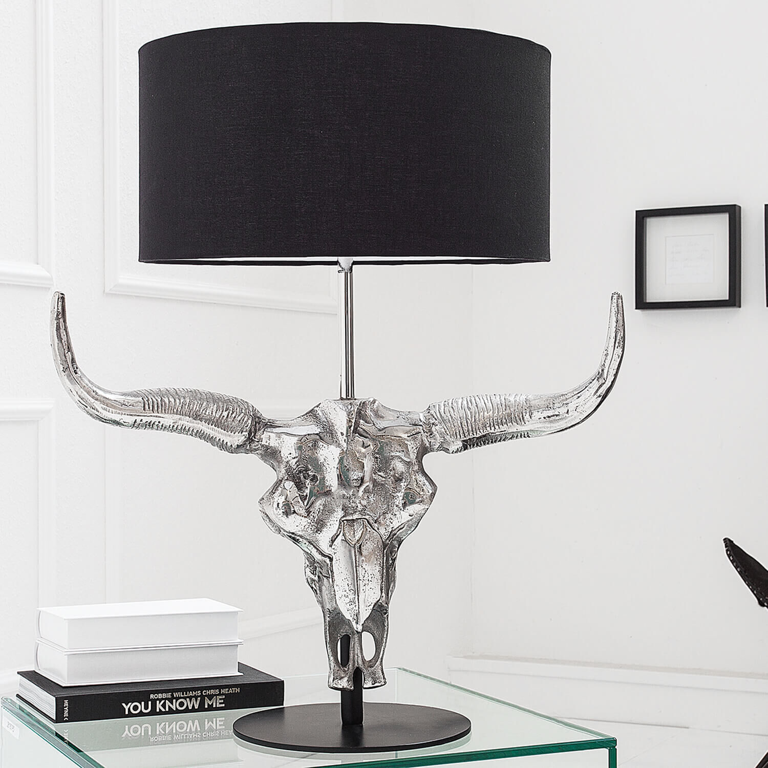 Vorschau: Tischlampe Modern Design Stierkopf Silber Schwarz