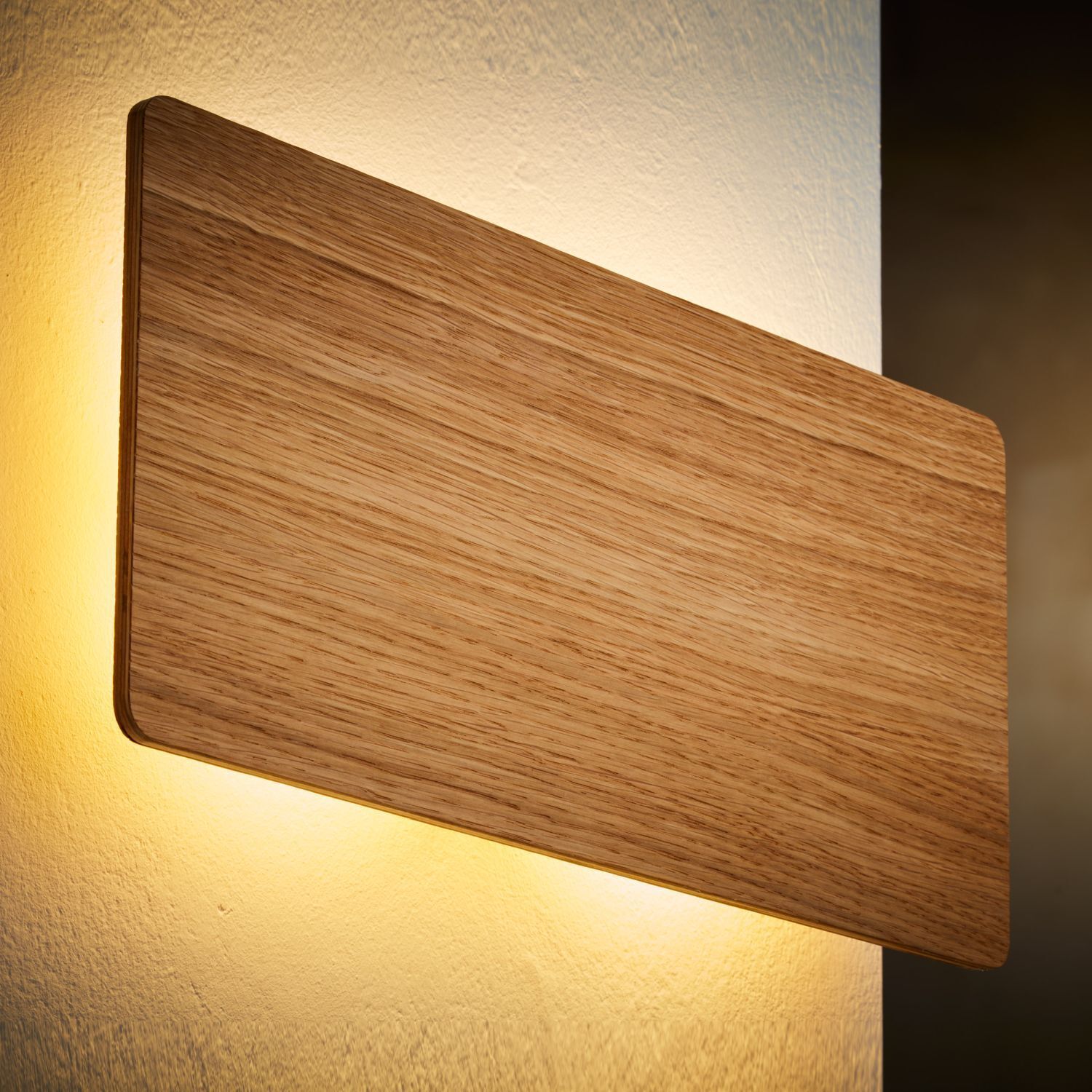 Vorschau: Wandlampe Holz eckig 35 cm flach Modern indirektes Licht