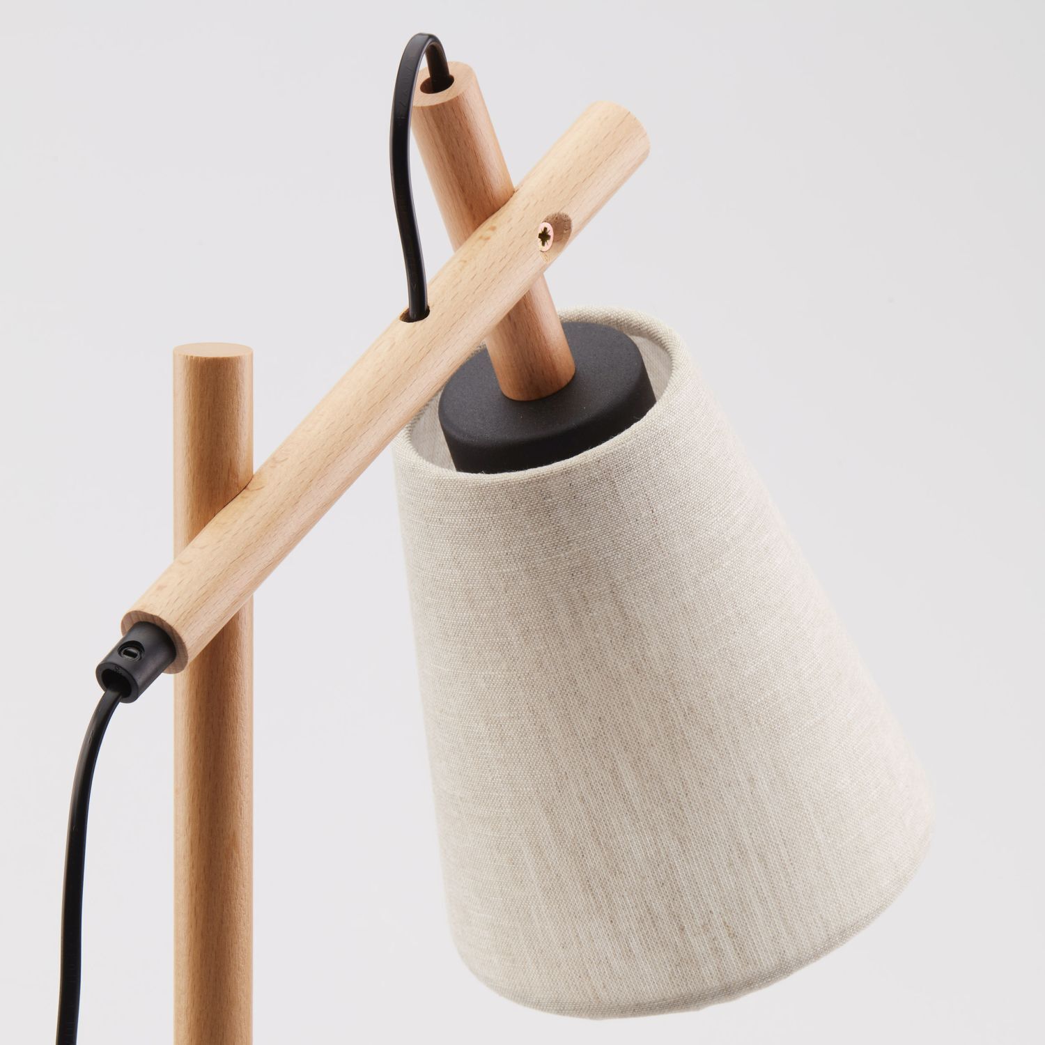 Vorschau: Tischlampe Skandinavisch Holz Leinen 46 cm E27