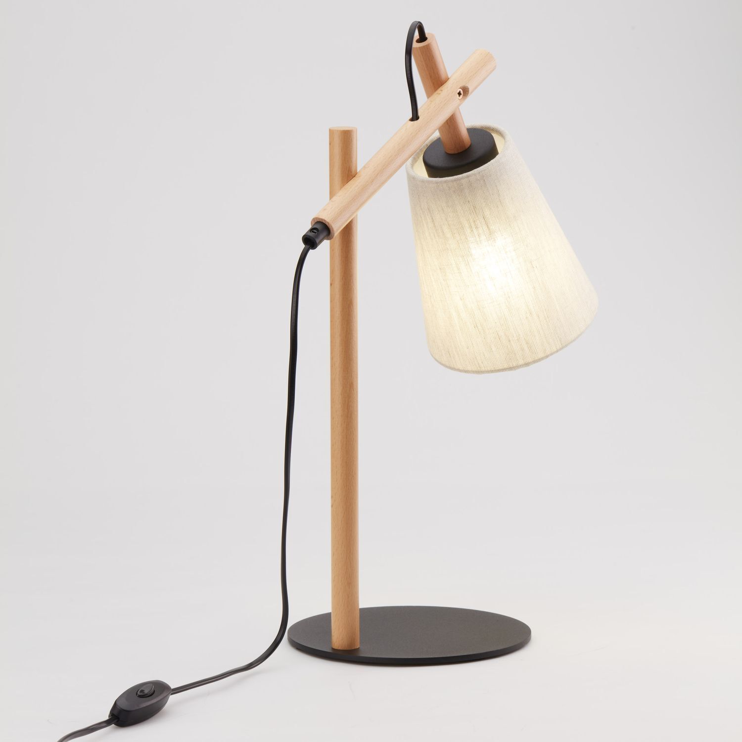 Vorschau: Tischlampe Skandinavisch Holz Leinen 46 cm E27