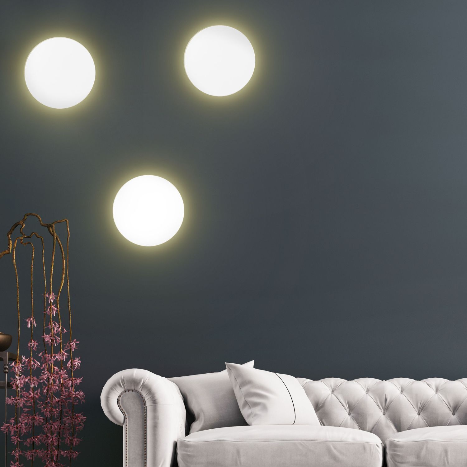 Vorschau: Wandlampe rund Metall Ø 30 cm flach Weiß G9 Modern