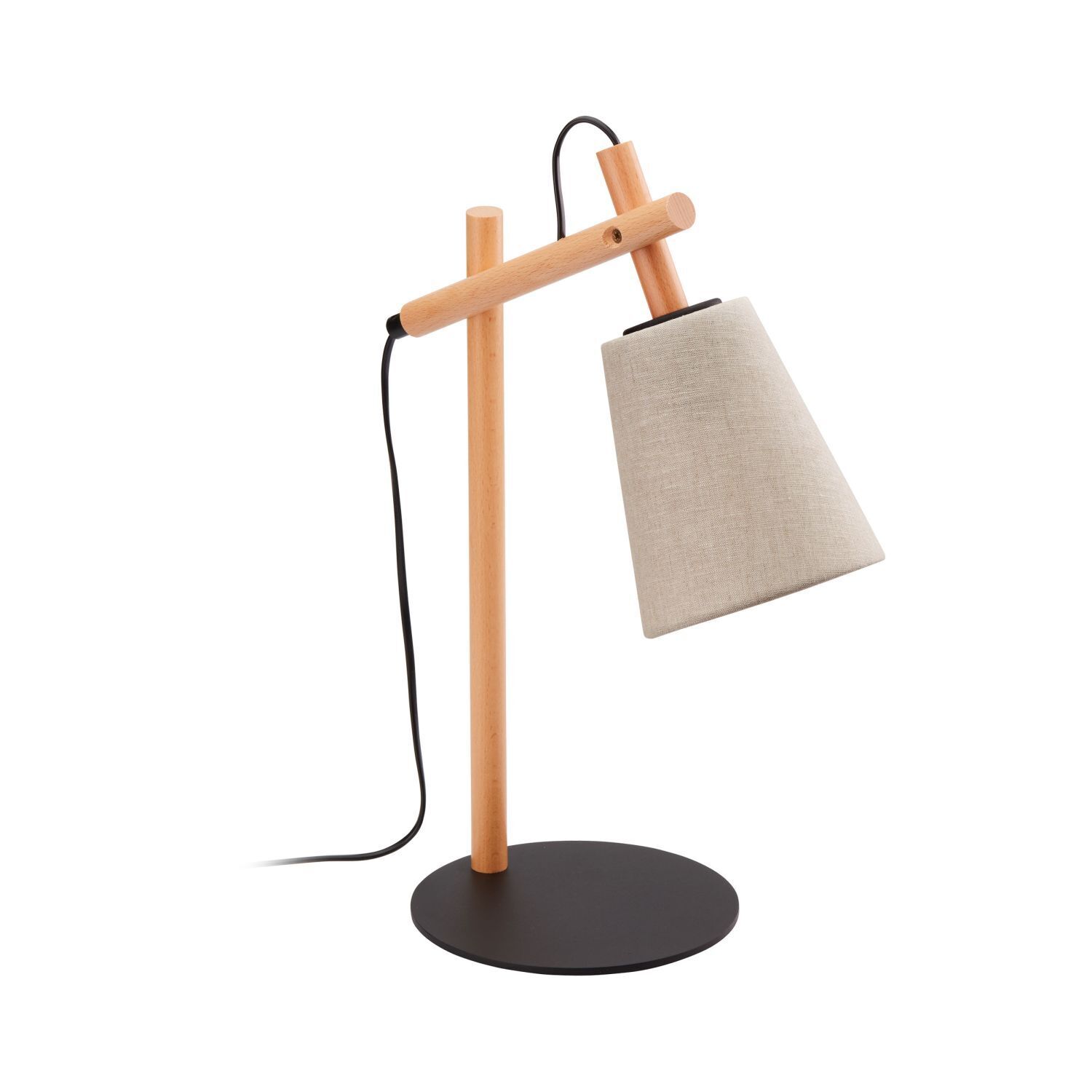 Vorschau: Tischlampe Skandinavisch Holz Leinen 46 cm E27