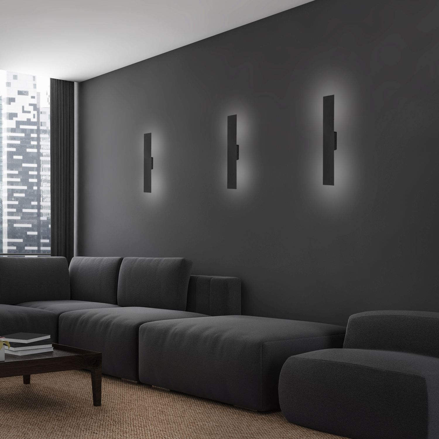 Vorschau: Wandleuchte Schwarz Modern Metall 50 cm lang flach eckig