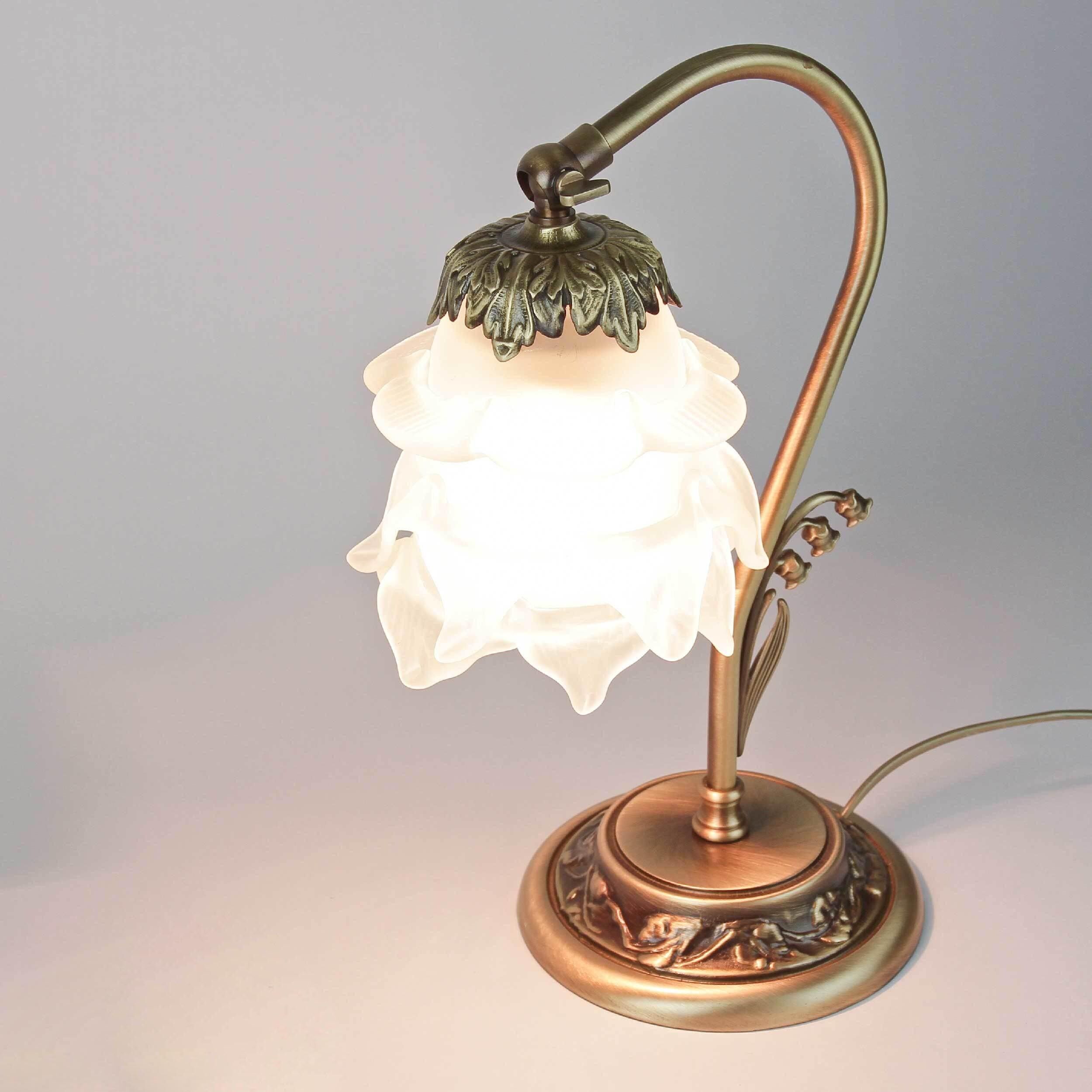 Vorschau: Tischlampe Glasschirm Weiß Echt-Messing Floral